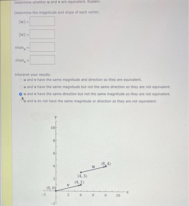 Solved Determine whether u and v are equivalent. Explain. | Chegg.com