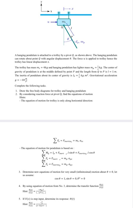 Solved m 1 A hanging pendulum is attached to a trolley by a | Chegg.com