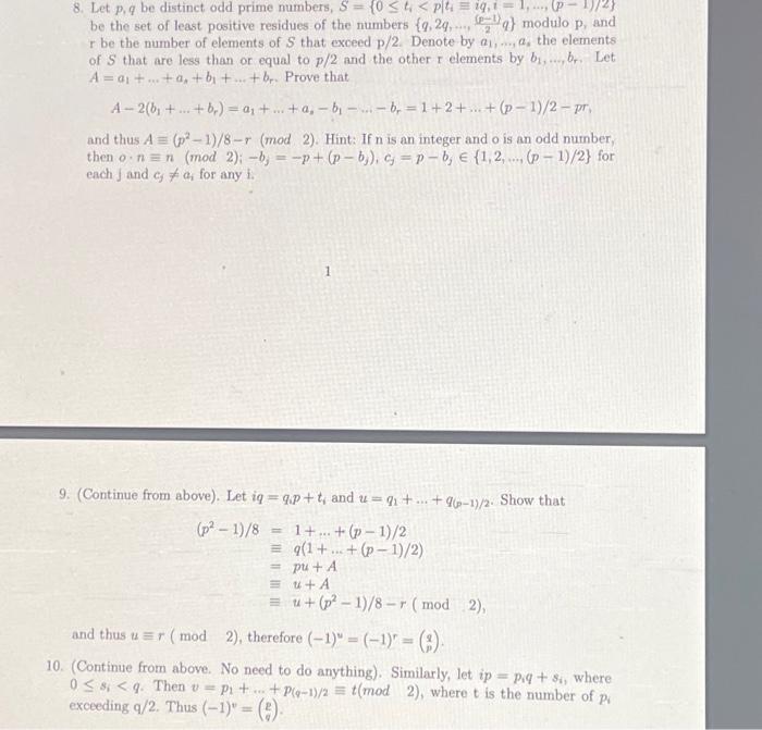 Solved 8. Let p,q be distinct odd prime numbers, S={0≤ti | Chegg.com