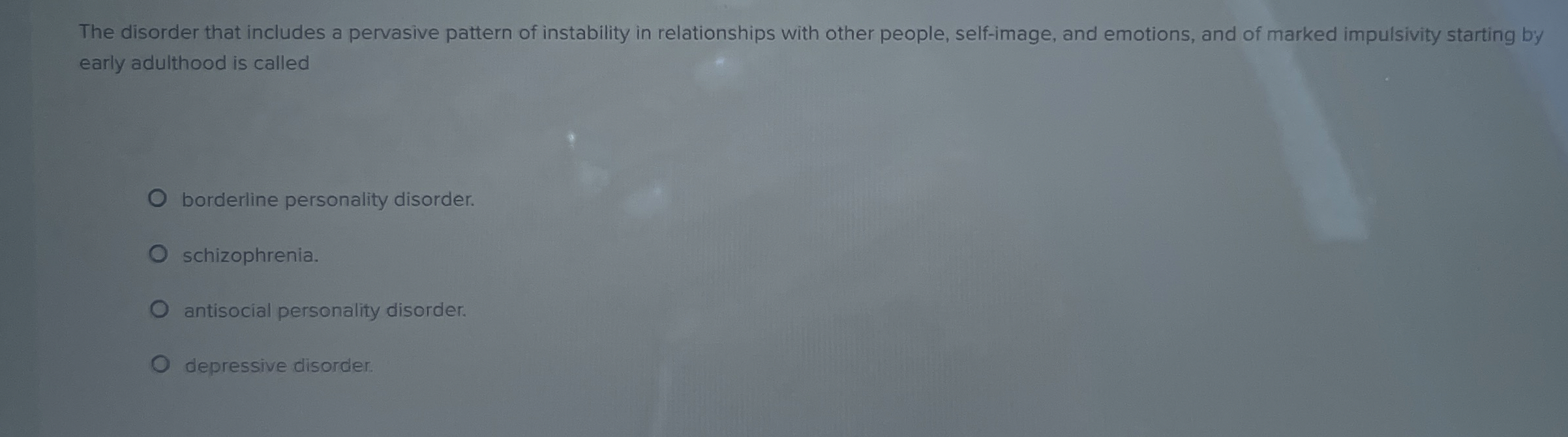 Solved The disorder that includes a pervasive pattern of | Chegg.com