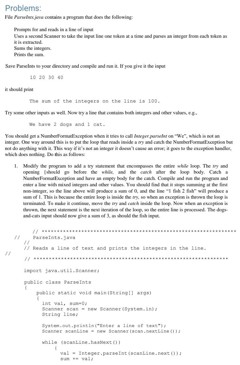 Solved Problems: File ParseInts.java contains a program that | Chegg.com