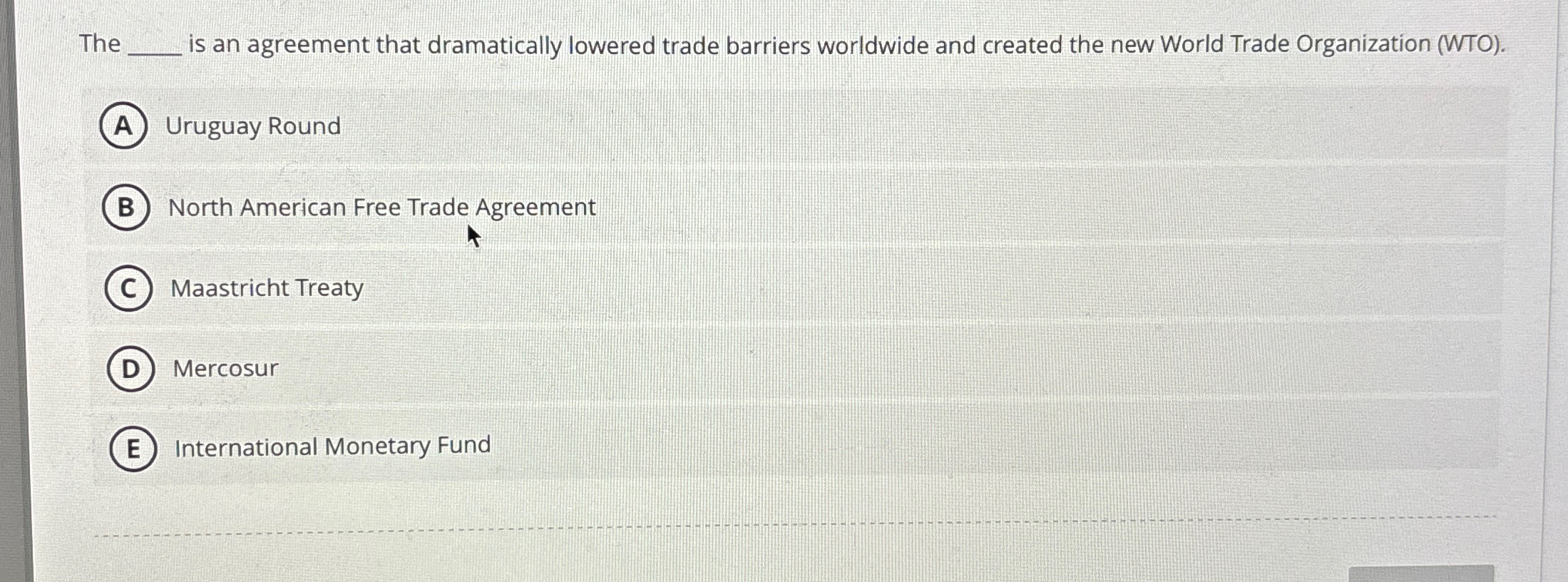 Solved The is an agreement that dramatically lowered trade | Chegg.com