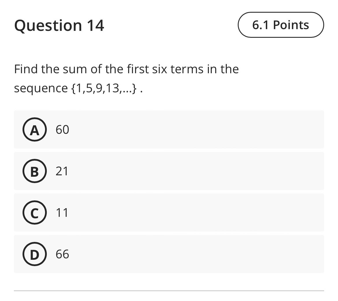 Solved Question 146.1 ﻿PointsFind the sum of the first six | Chegg.com