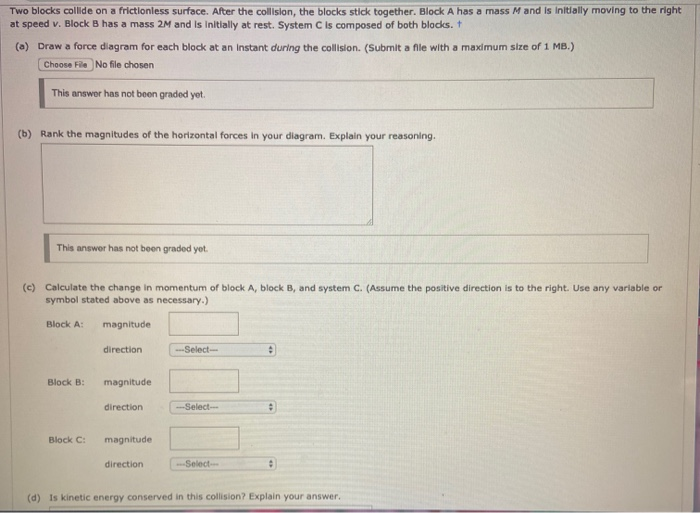 Solved Two blocks collide on a frictionless surface. After | Chegg.com