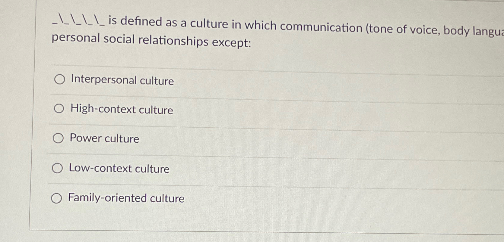 Solved personal social relationships except:Interpersonal | Chegg.com
