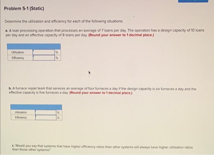 Solved Problem 5-1 (Static) Determine the utilization and | Chegg.com