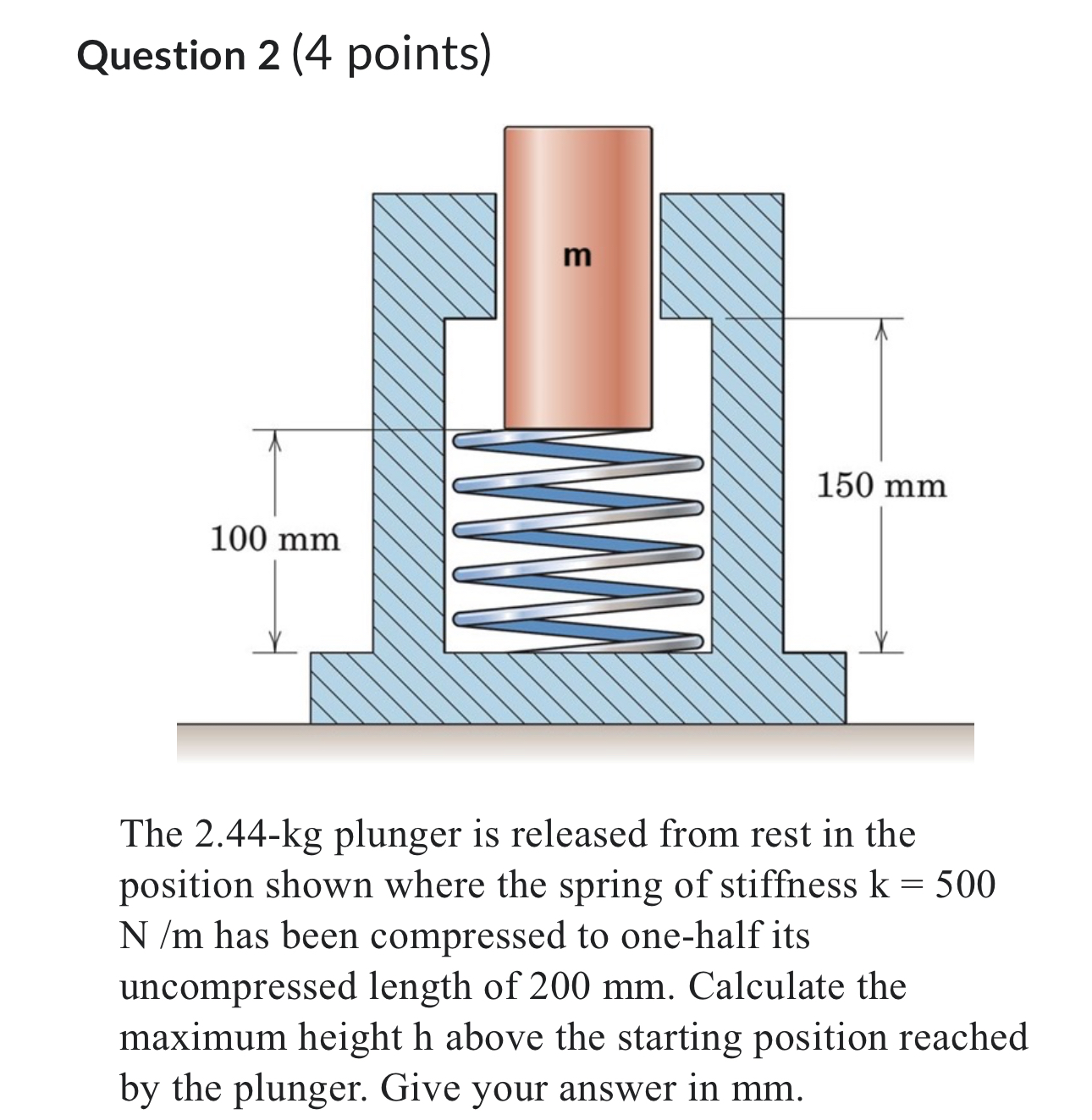 Solved Question 2 (4 ﻿points)The 2.44-kg ﻿plunger is | Chegg.com