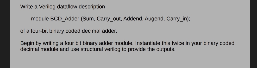 Solved Write A Verilog Dataflow Descriptionmodule Bcdadder 8326