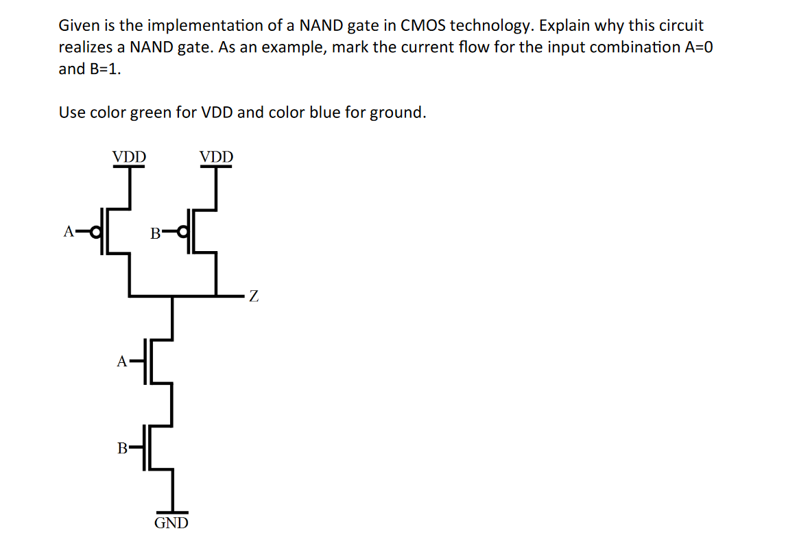 Solved Given is the implementation of a NAND gate in CMOS | Chegg.com