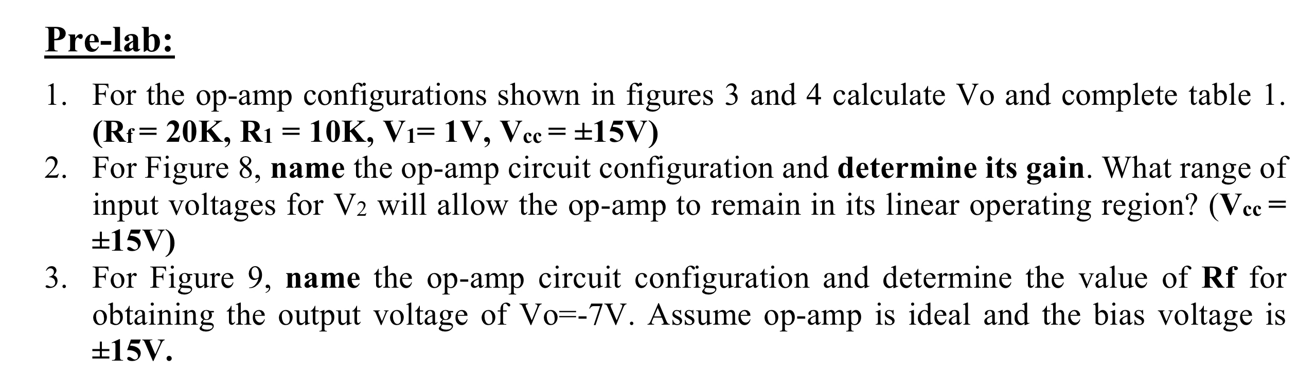 Pre-lab:For the op-amp configurations shown in | Chegg.com