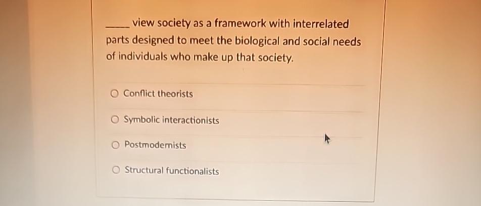 Solved view society as a framework with interrelated parts | Chegg.com