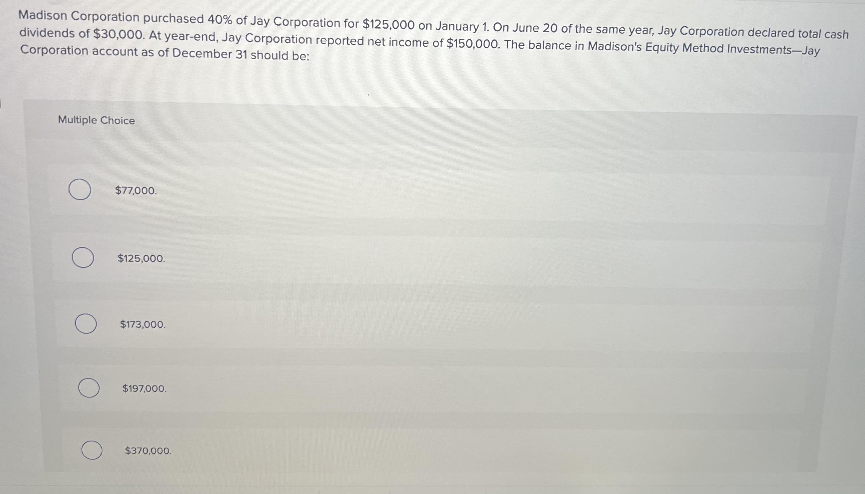 Solved Madison Corporation purchased 40% ﻿of Jay Corporation | Chegg.com