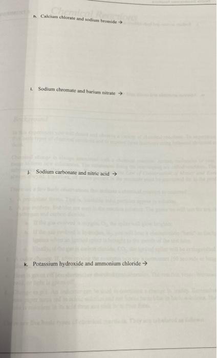 Solved PERIMENT Chemical Re h. Calcium chlorate and sodium | Chegg.com