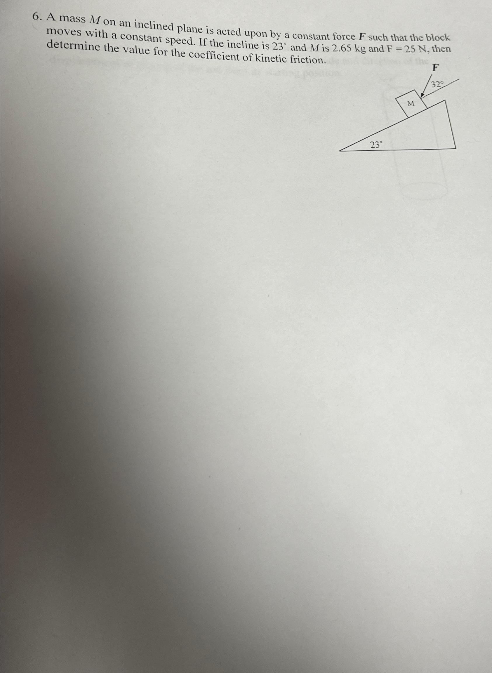 Solved A mass M ﻿on an inclined plane is acted upon by a | Chegg.com