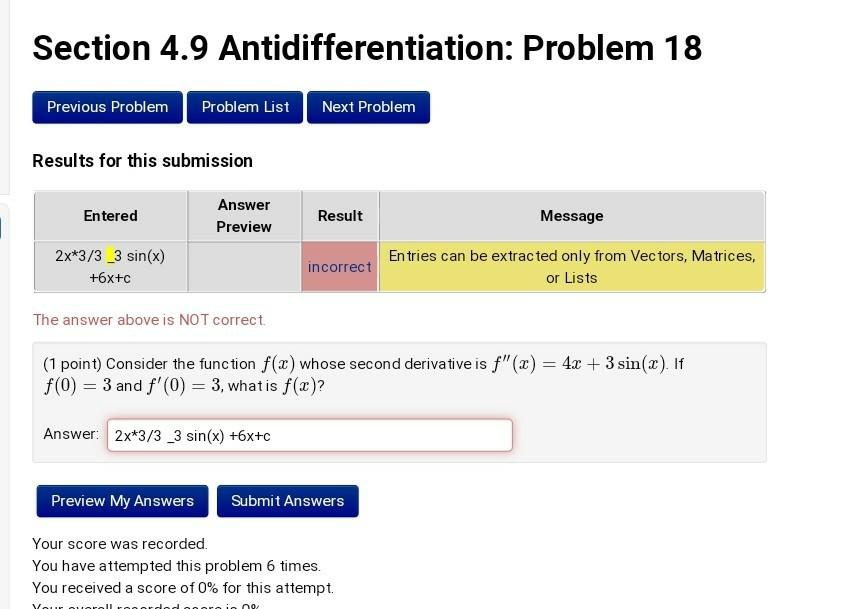 Solved Section 4.9 Antidifferentiation: Problem 15 Previous | Chegg.com