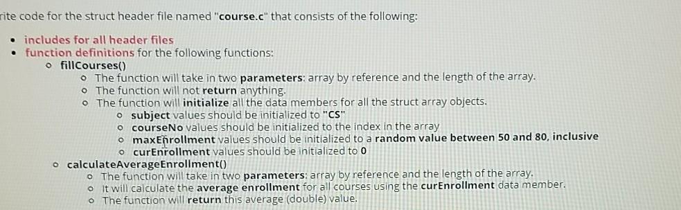 Solved rite code for the struct header file named "course.c" | Chegg.com