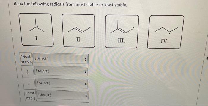 Solved Rank the following radicals from most stable to least | Chegg.com