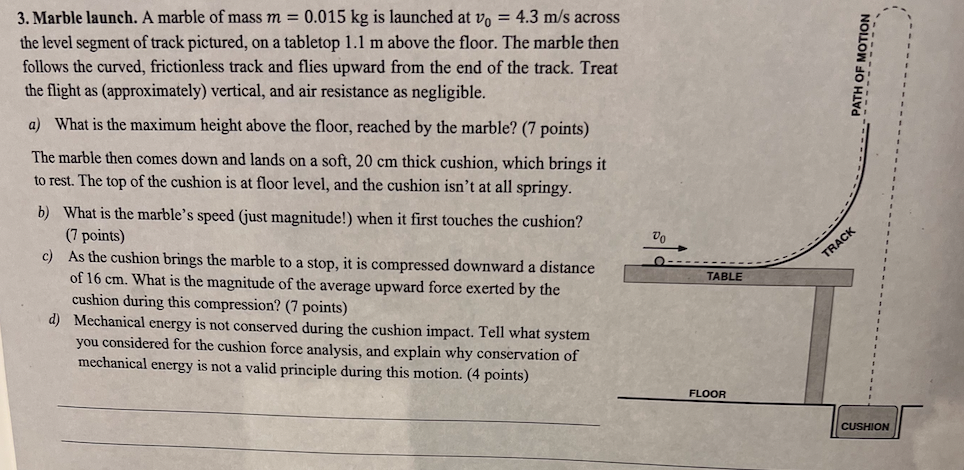 Solved 3. ﻿Marble launch. A marble of mass \( | Chegg.com