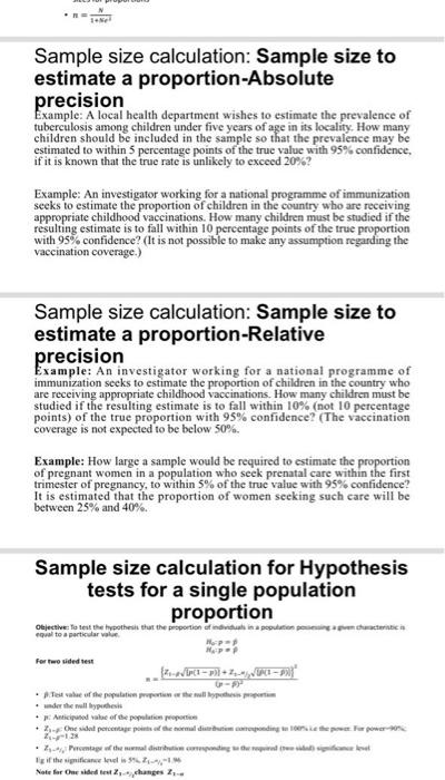 Solved Sample size calculation: Sample size to estimate a | Chegg.com