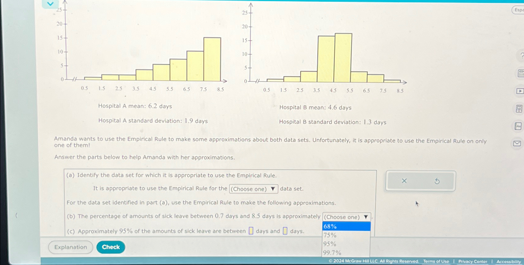 Solved Hospital A standard deviation: 1.9 ﻿daysHospital B | Chegg.com