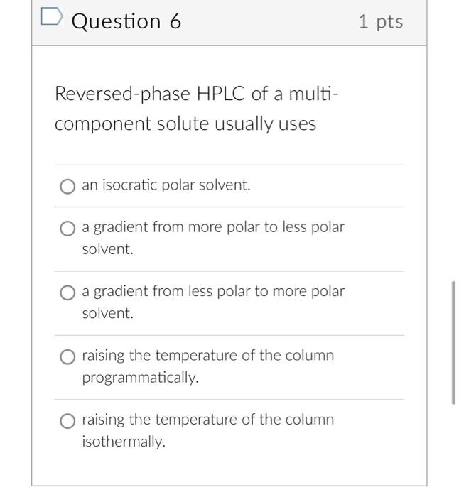 Solved Question 6 1 pts Reversed-phase HPLC of a | Chegg.com