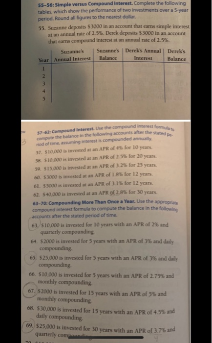 Solved 55-56: Simple versus Compound Interest. Complete the | Chegg.com