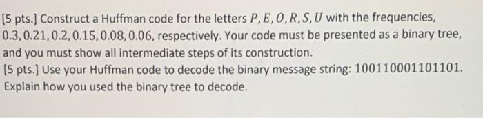 Solved (5 pts.) Construct a Huffman code for the letters P, | Chegg.com