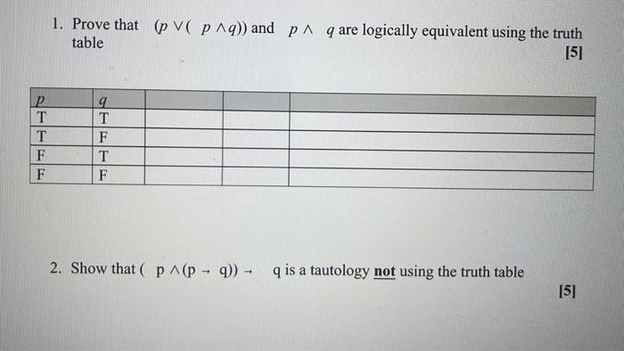 Solved 1. Prove that (p∨(p∧q)) and p∧q are logically | Chegg.com