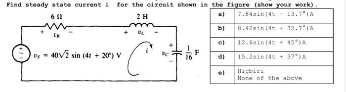 Solved Find steady state current i 6N + Us = VR for the | Chegg.com