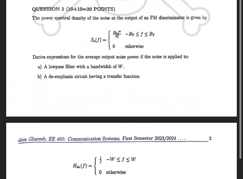 Solved The power spectral density of the noise at the output | Chegg.com