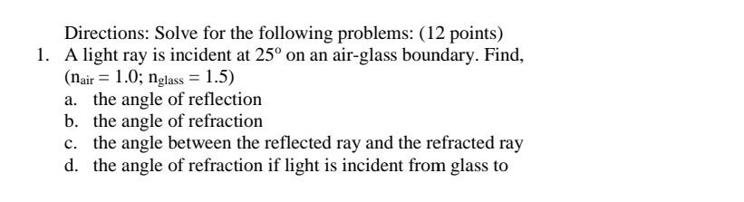 Solved Directions: Solve for the following problems: (12 | Chegg.com