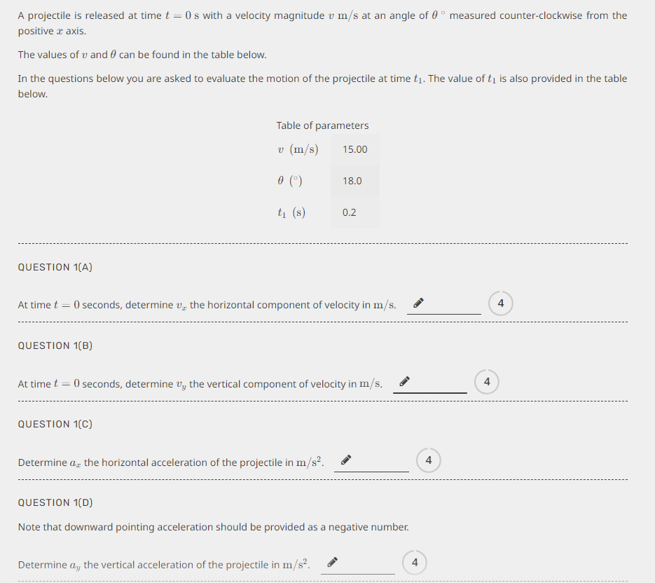 Solved A projectile is released at time t=0s ﻿with a | Chegg.com