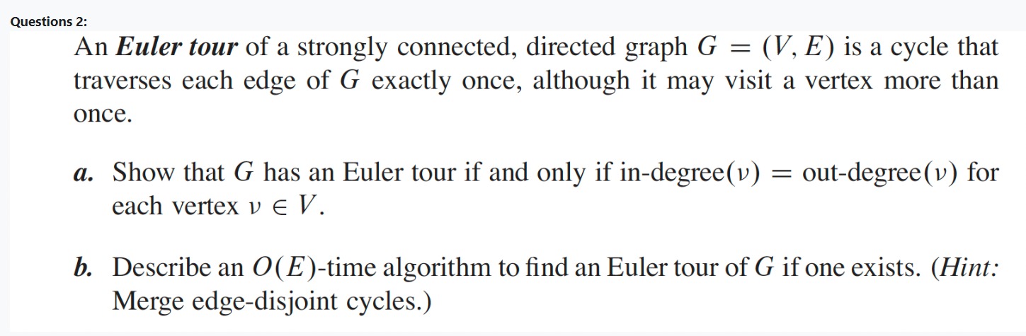 Solved Questions 2an Euler Tour Of A Strongly Connected