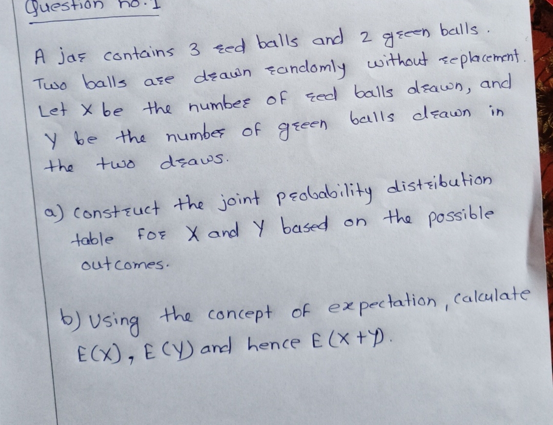 Solved Question no. 1A jar contains 3 ﻿red balls and 2 | Chegg.com