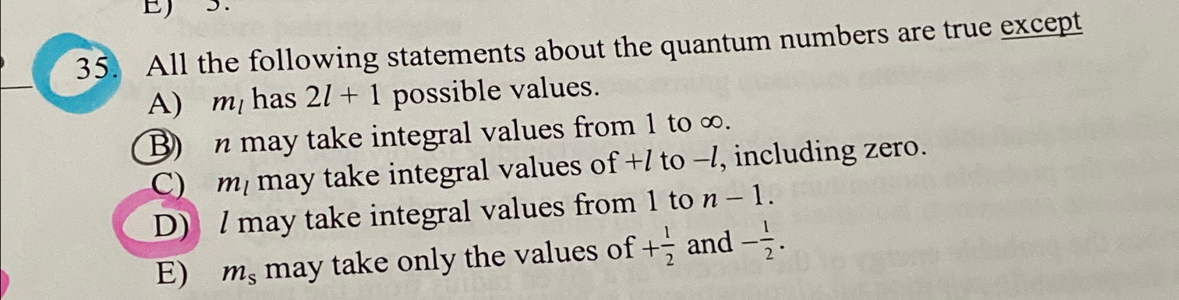 Solved All the following statements about the quantum | Chegg.com