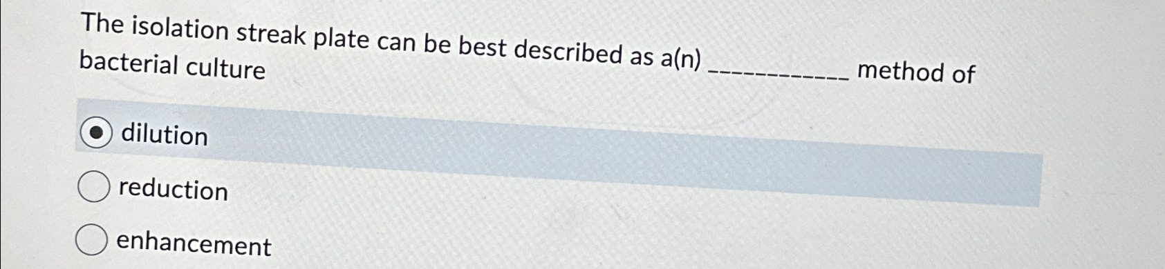Solved The isolation streak plate can be best described as | Chegg.com