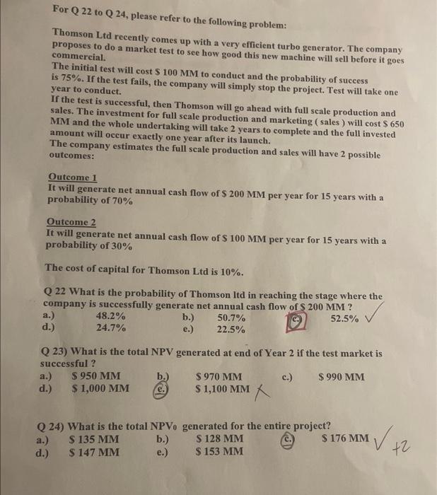 For Q 22 to \\( Q 24 \\), please refer to the | Chegg.com