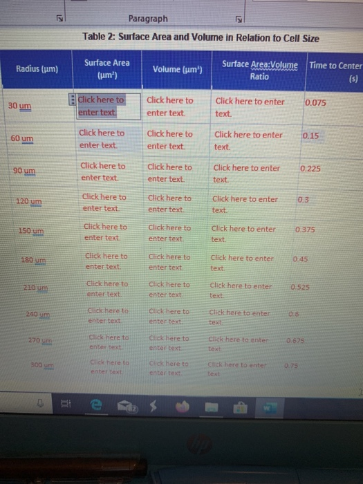 Solved Paragraph Table 2: Surface Area and Volume in | Chegg.com