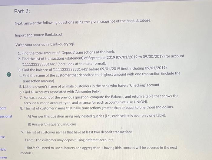 Solved nsider modeling a bank: The bank keeps the personal | Chegg.com