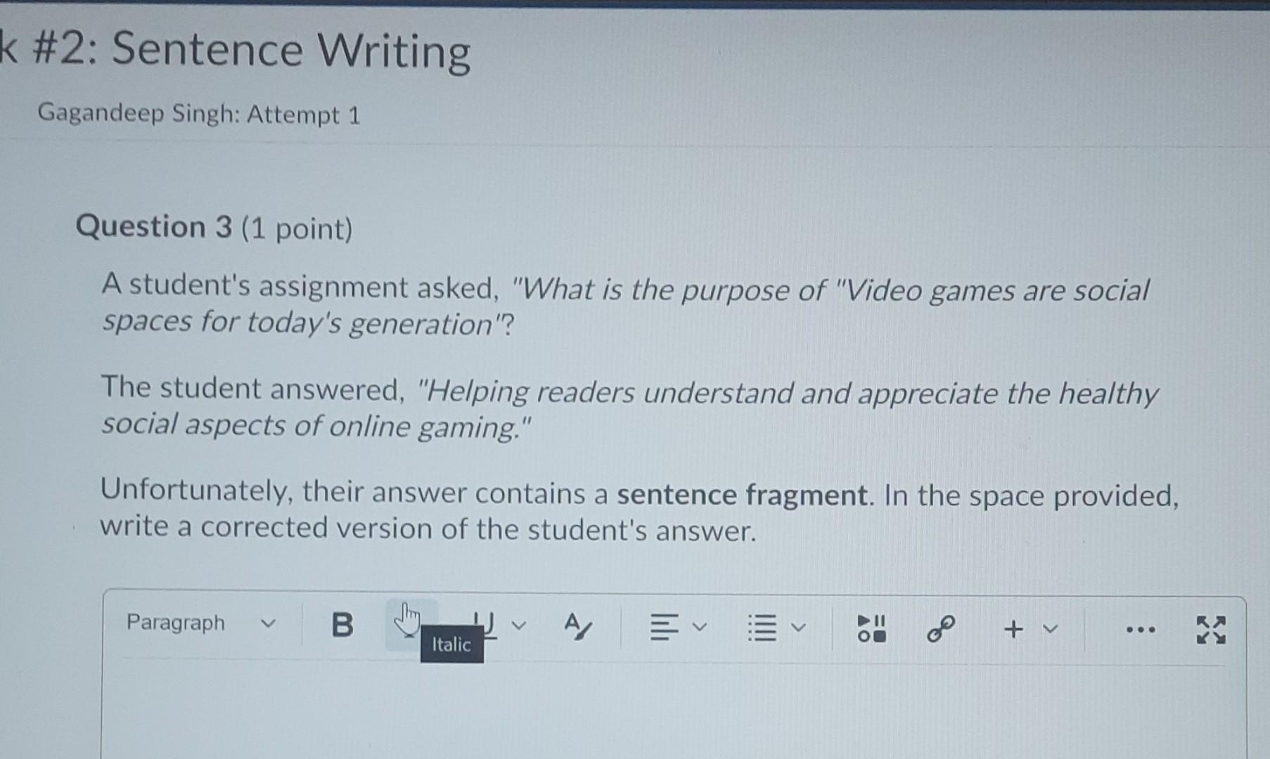 Solved sk #2: Sentence Writing Gagandeep Singh: Attempt 1 | Chegg.com