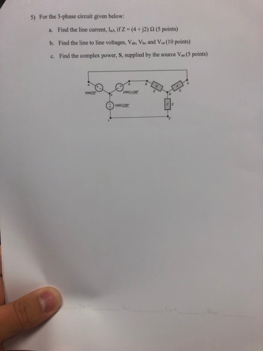Solved 5) For the 3-phase circuit given below: Find the line | Chegg.com