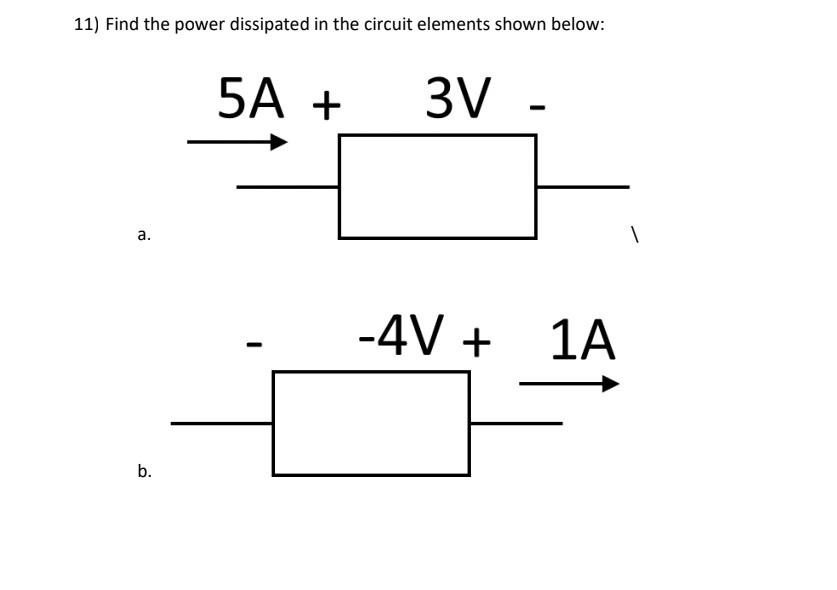 Solved 11) Find the power dissipated in the circuit elements | Chegg.com
