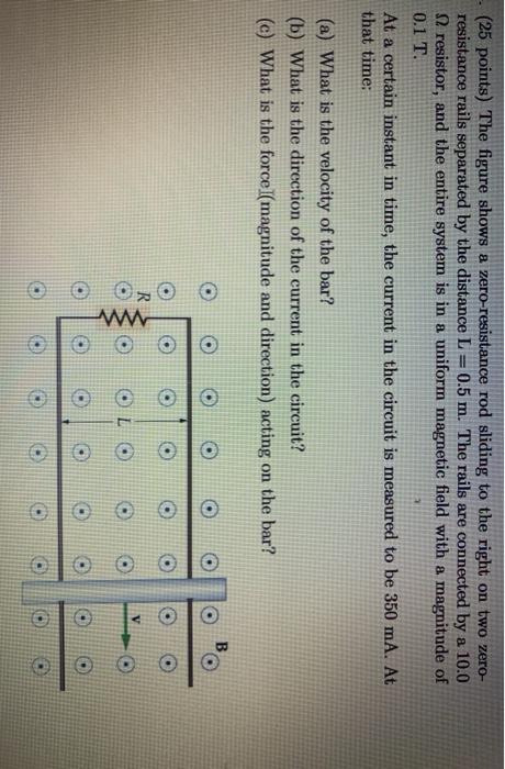 Solved (25 points) The figure shows a zero-resistance rod | Chegg.com