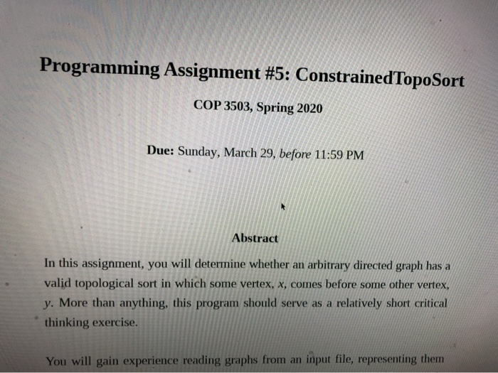 Programming Assignment #5: Constrained TopoSort COP | Chegg.com