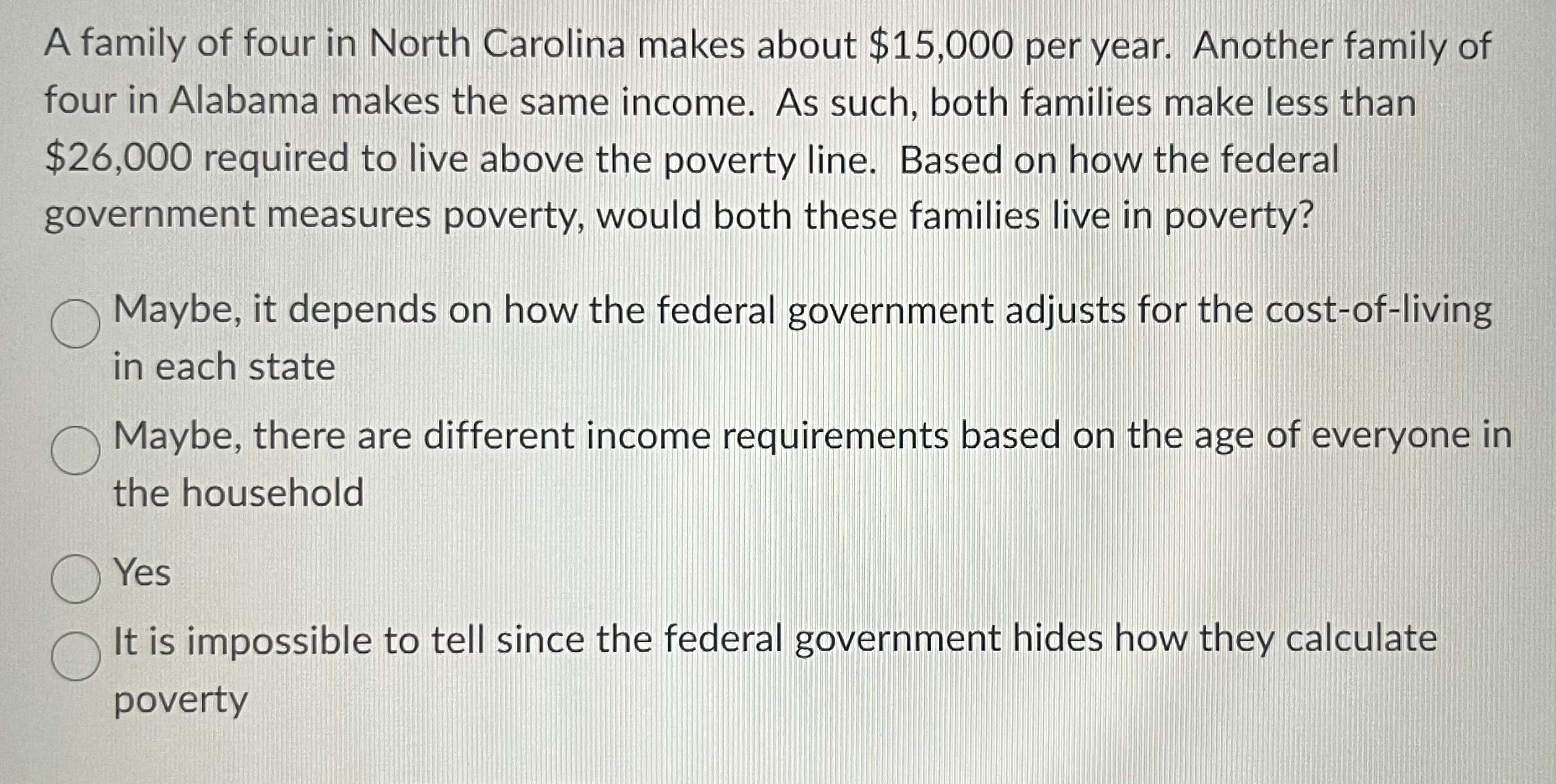 Solved A family of four in North Carolina makes about | Chegg.com