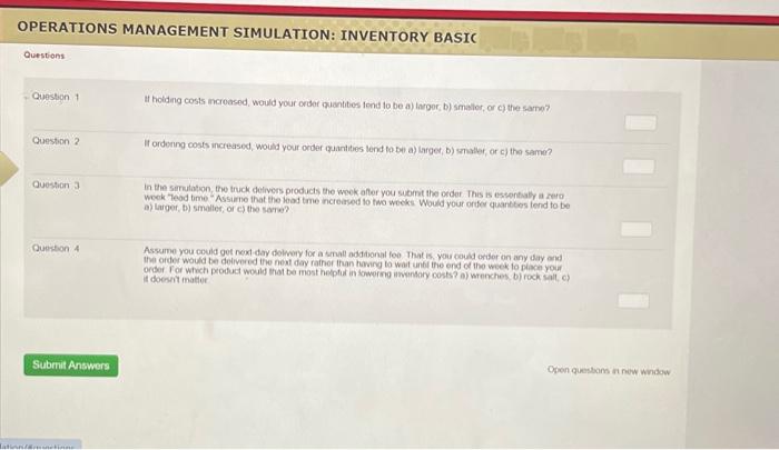 Solved OPERATIONS MANAGEMENT SIMULATION: INVENTORY BASIC | Chegg.com