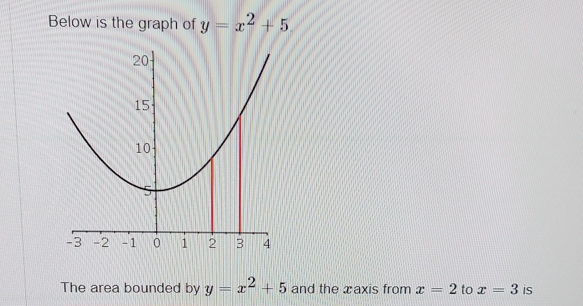 Solved Below Is The Graph Of Y x2 5 The Area Bounded By Chegg
