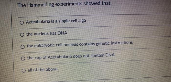 Solved The Hammerling experiments showed that: O | Chegg.com