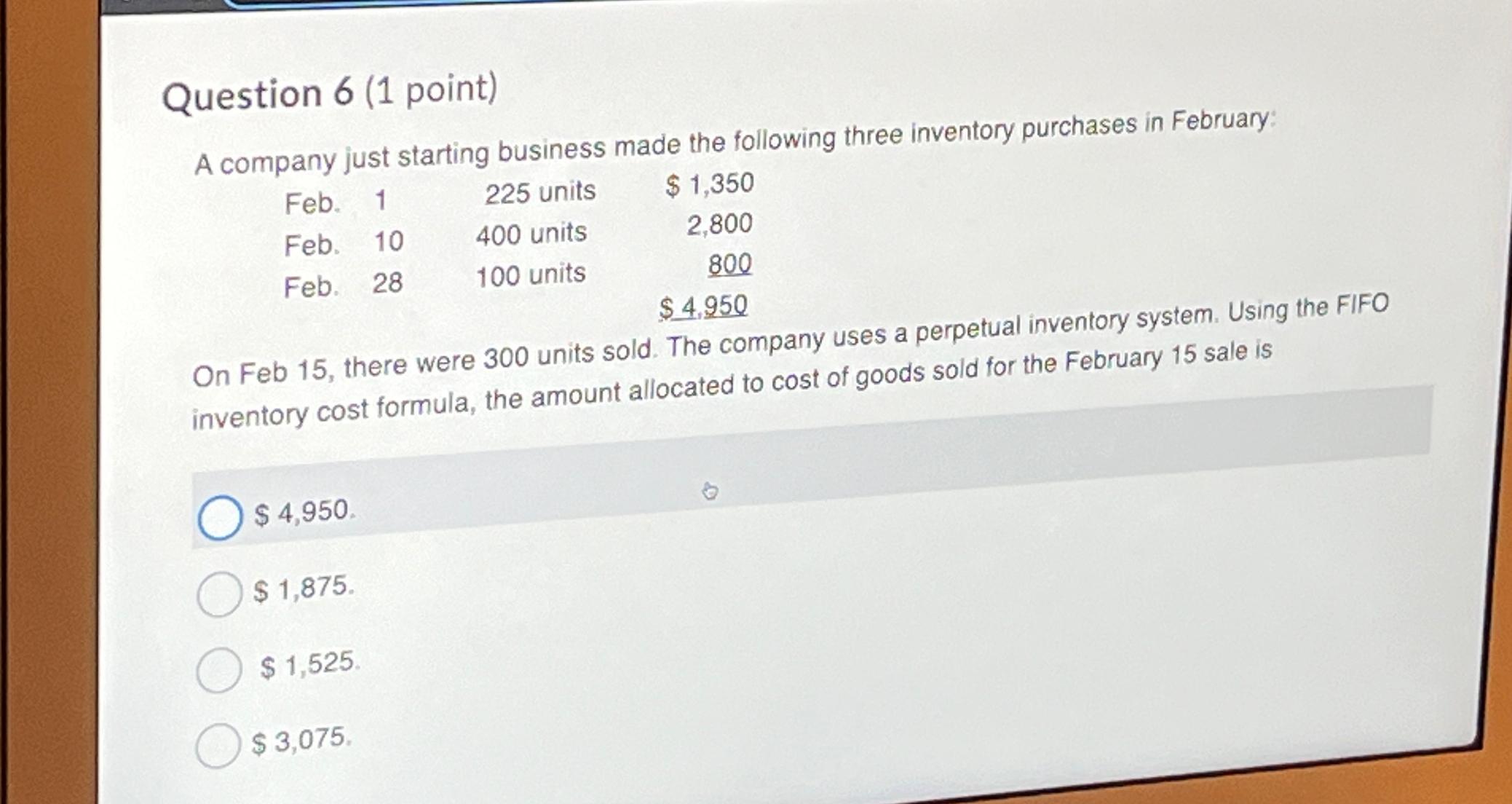 Solved Question 6 (1 ﻿point)A company just starting business | Chegg.com