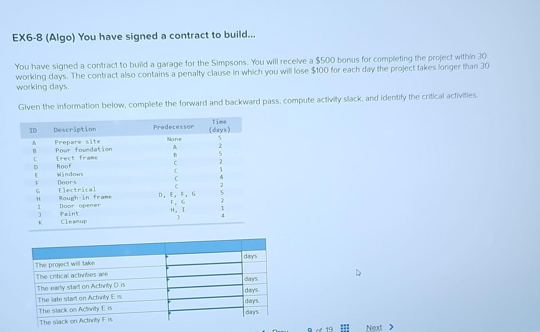 Solved EX6-8 (Algo) You have signed a contract to build... | Chegg.com